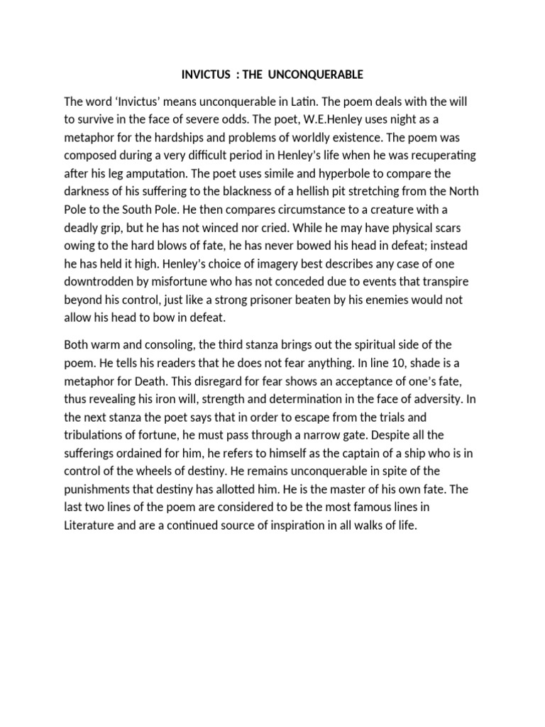 Invictus Poem Analysis Worksheet | PDF