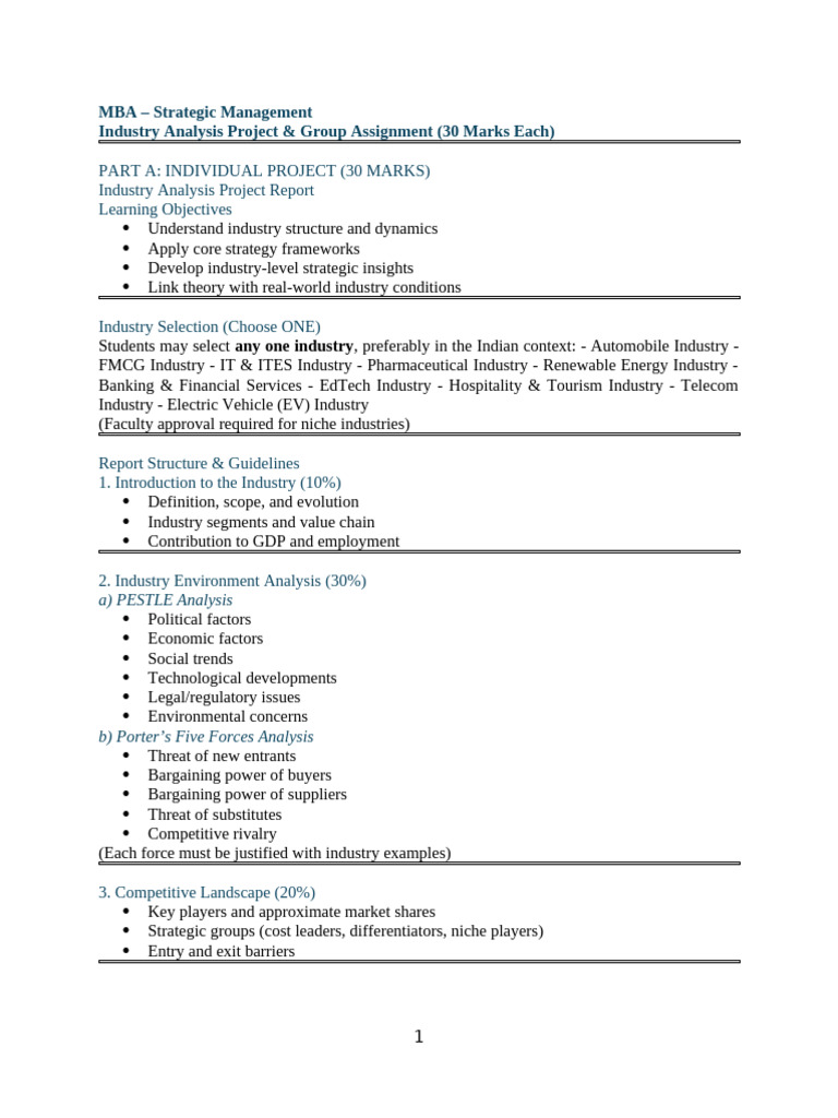 Mba Strategic Management - Industry Analysis Project Handout 1 | PDF ...