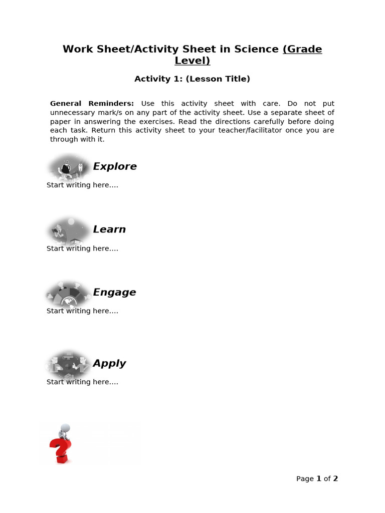 Template For The Work Sheet Activity Sheet in Science | PDF