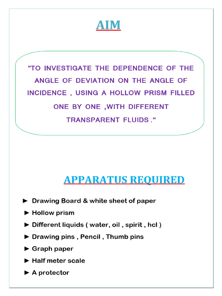 Physics Project - Angle of Deviation in A Prism | PDF