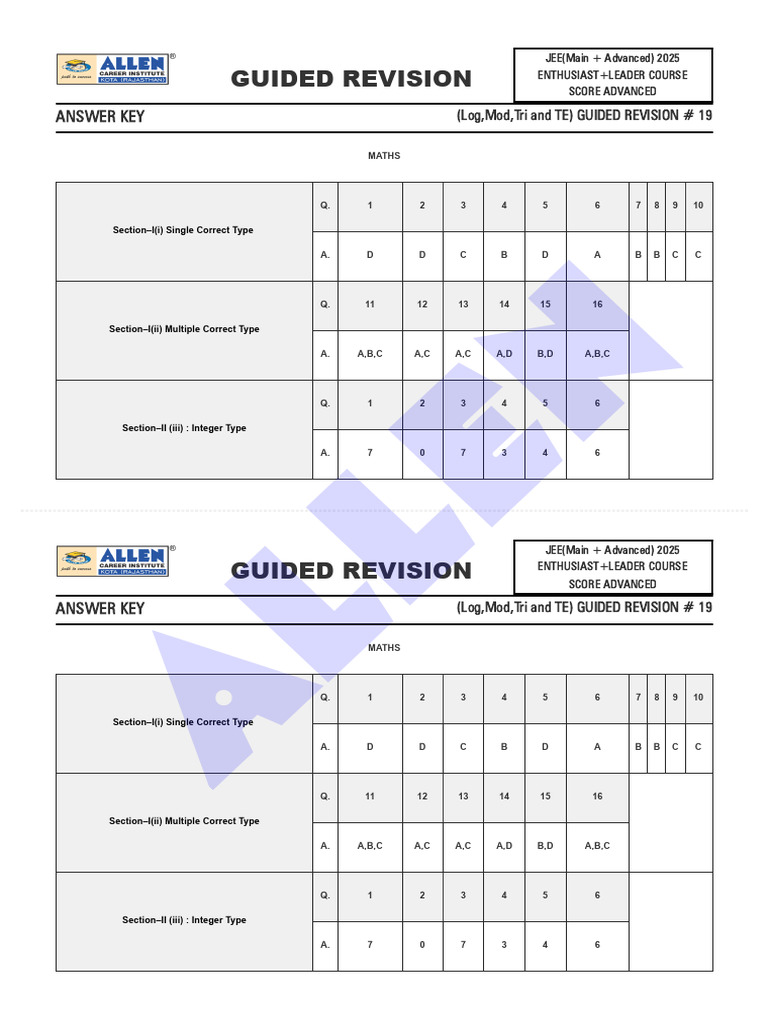Mathematics - 19-Log, MOD, Tri & TE (Ans Key) | PDF