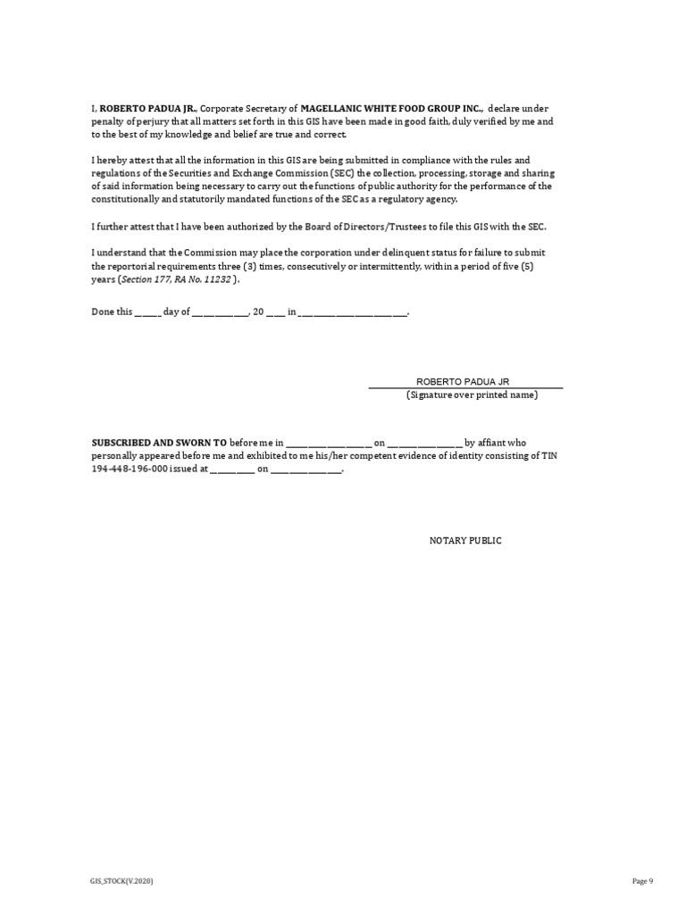 Corporate Secretary GIS Submission Form | PDF