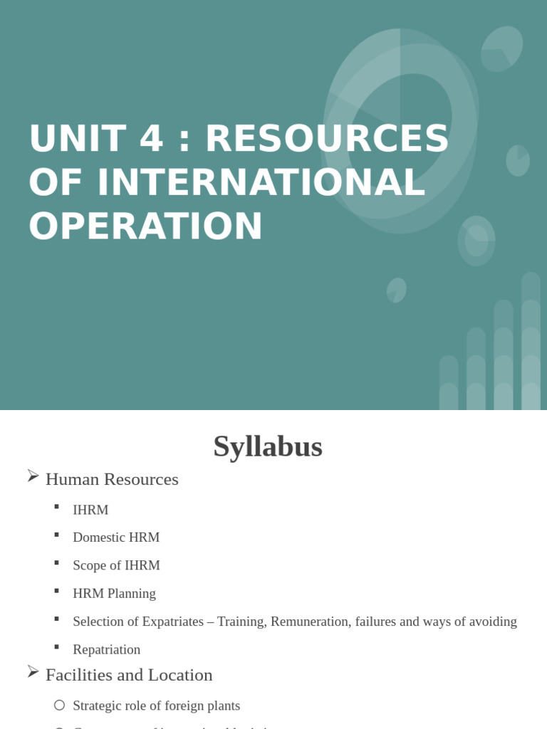 Unit 4 - Resources of International Operation | PDF | Cost Of Living ...
