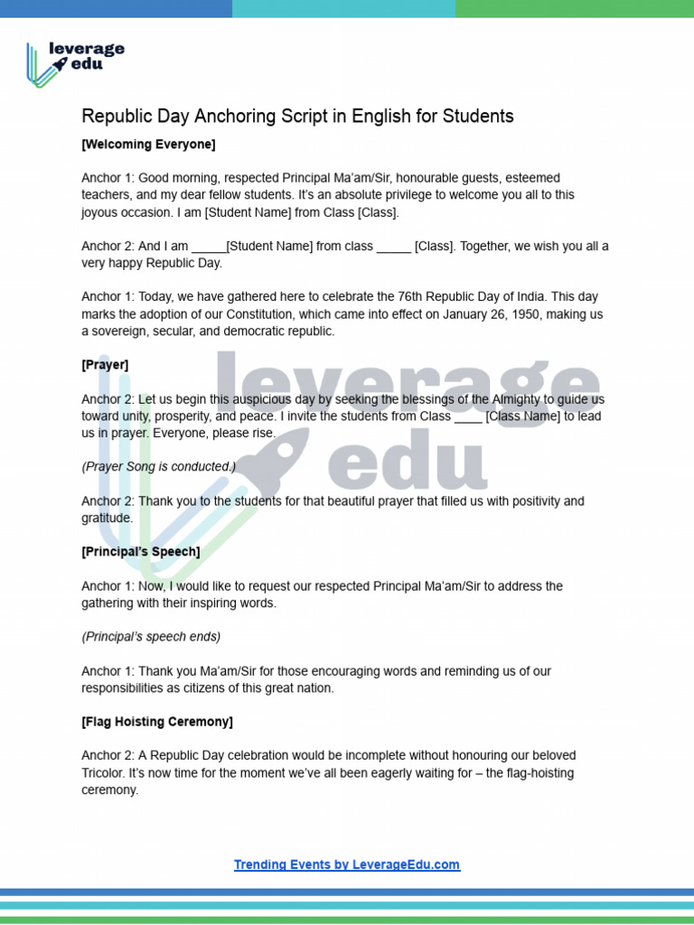 Republic Day Anchoring Script for Students | PDF