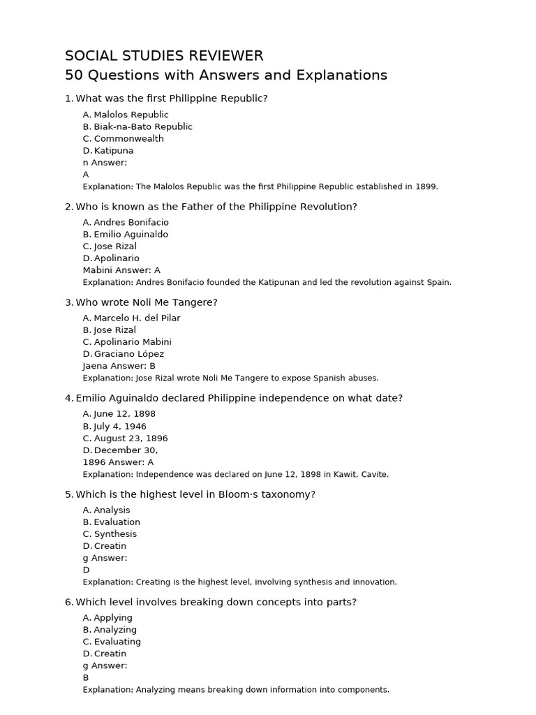 Social Studies 50 Questions Final | PDF | Luzon | Philippines