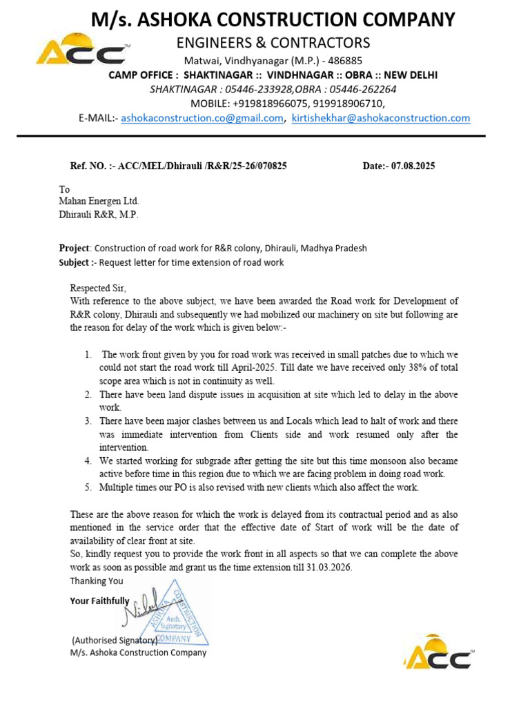 Request for Road Work Time Extension | PDF