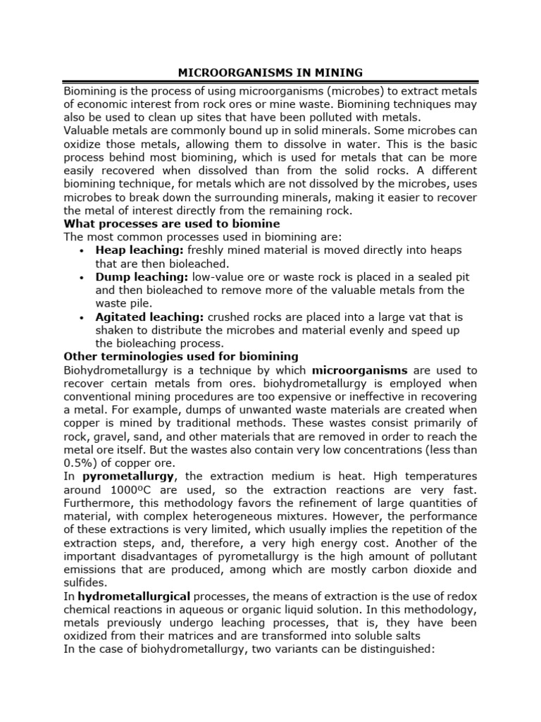 Microbial Techniques in Mining and Remediation | PDF | Chemistry ...