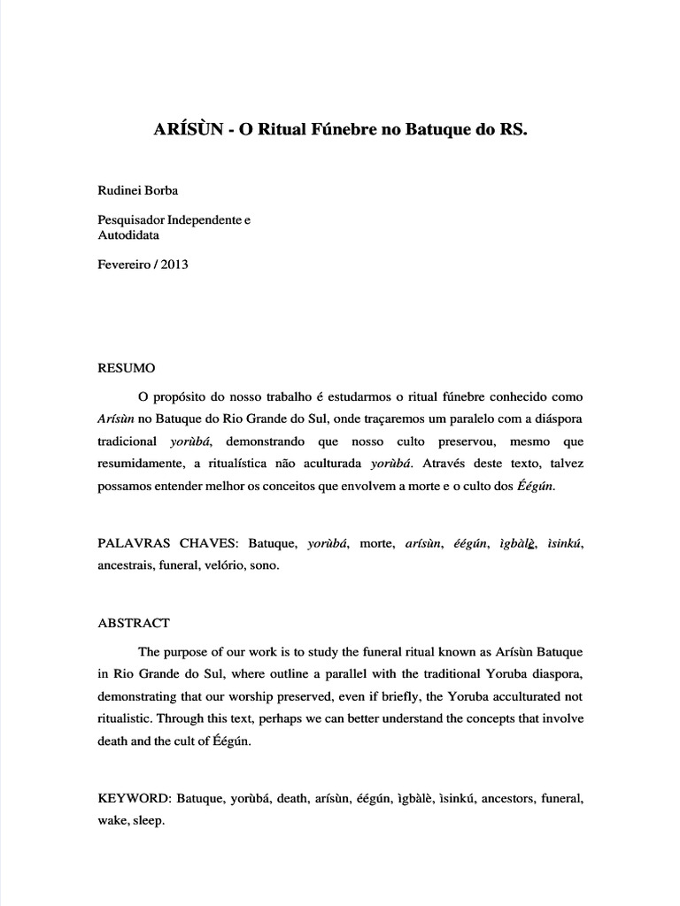 PDF Arisun o Ritual Funebre No Batuque Do r s Compress | PDF | Morte | Família