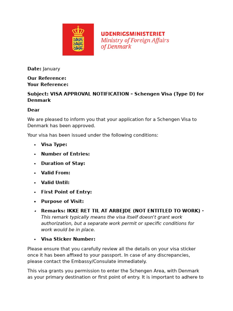 Schengen Visa Approval for Denmark | PDF