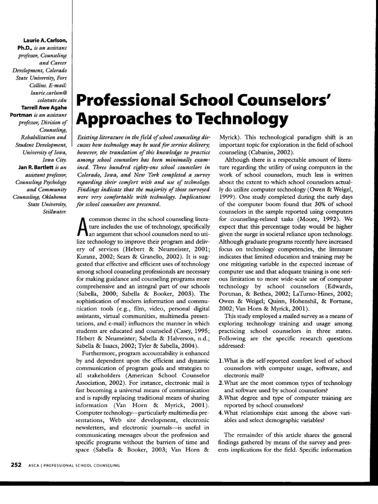 Professional School Counseling Approaches To Technology | PDF