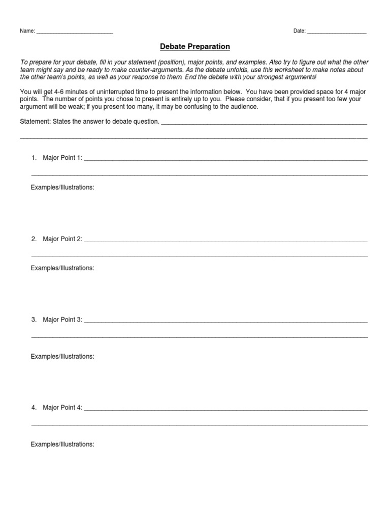 Debate Preparation Sheet | PDF