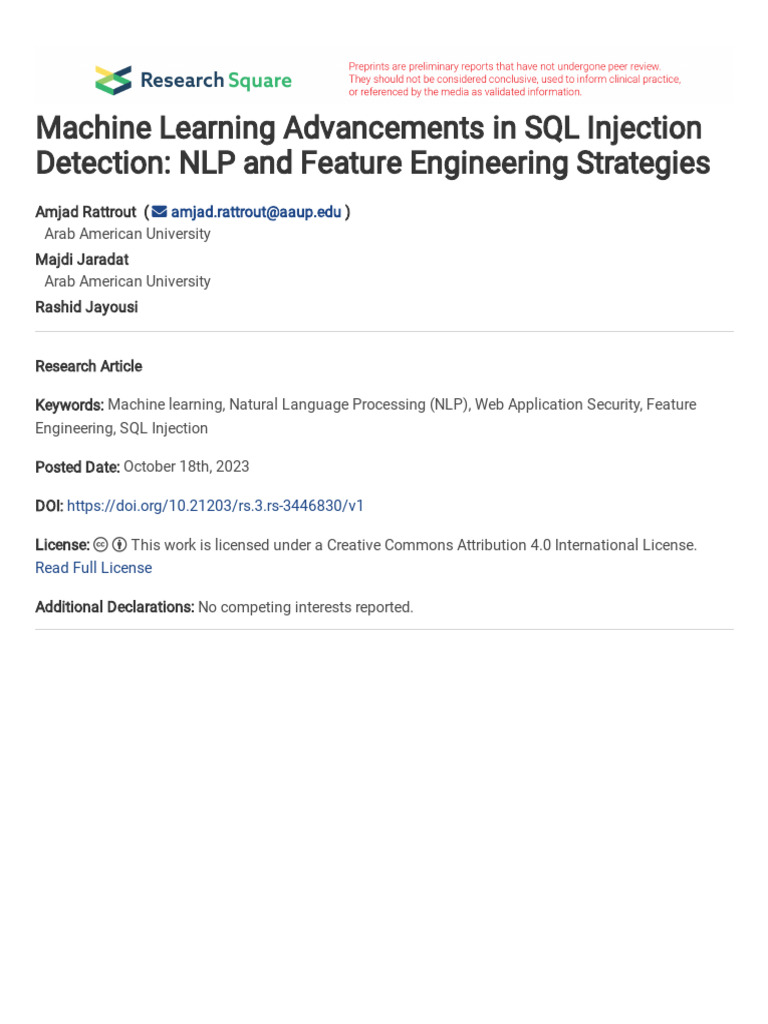 SQL Injection Detection with ML & NLP | PDF | Machine Learning ...