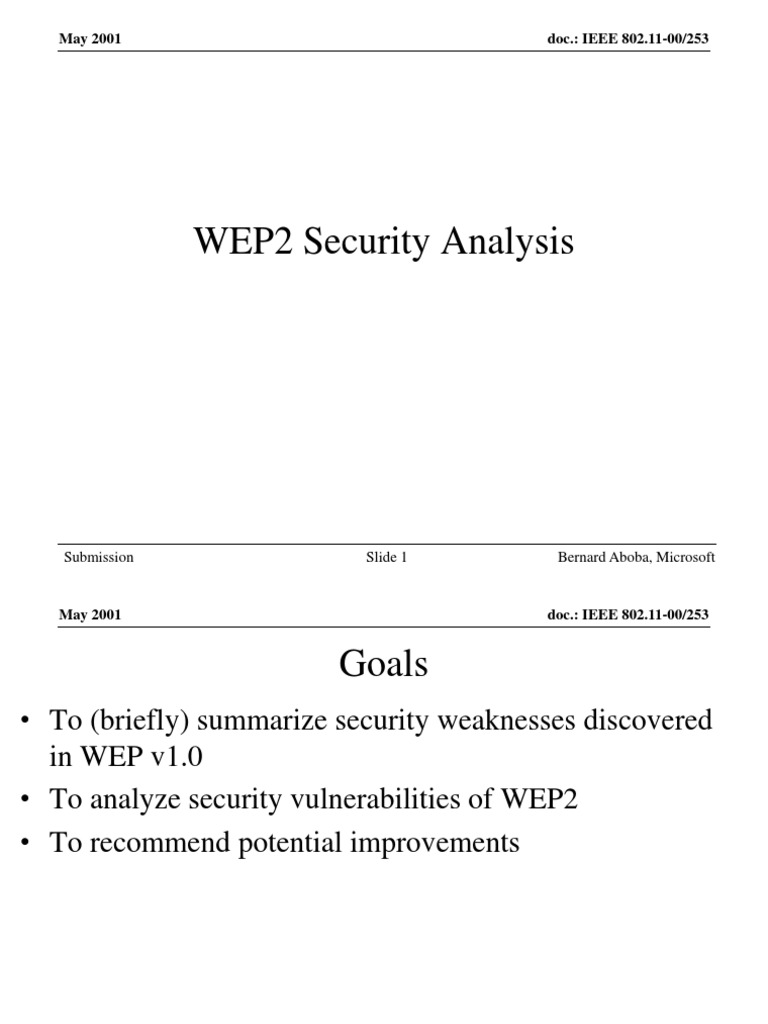 WEP2 Security Analysis: Doc.: IEEE 802.11-00/253 May 2001 | PDF ...