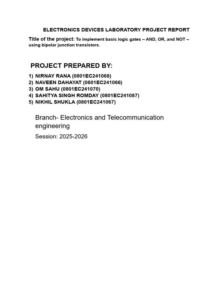 Transistor-Based Logic Gates Project | PDF | Transistor | Logic Gate
