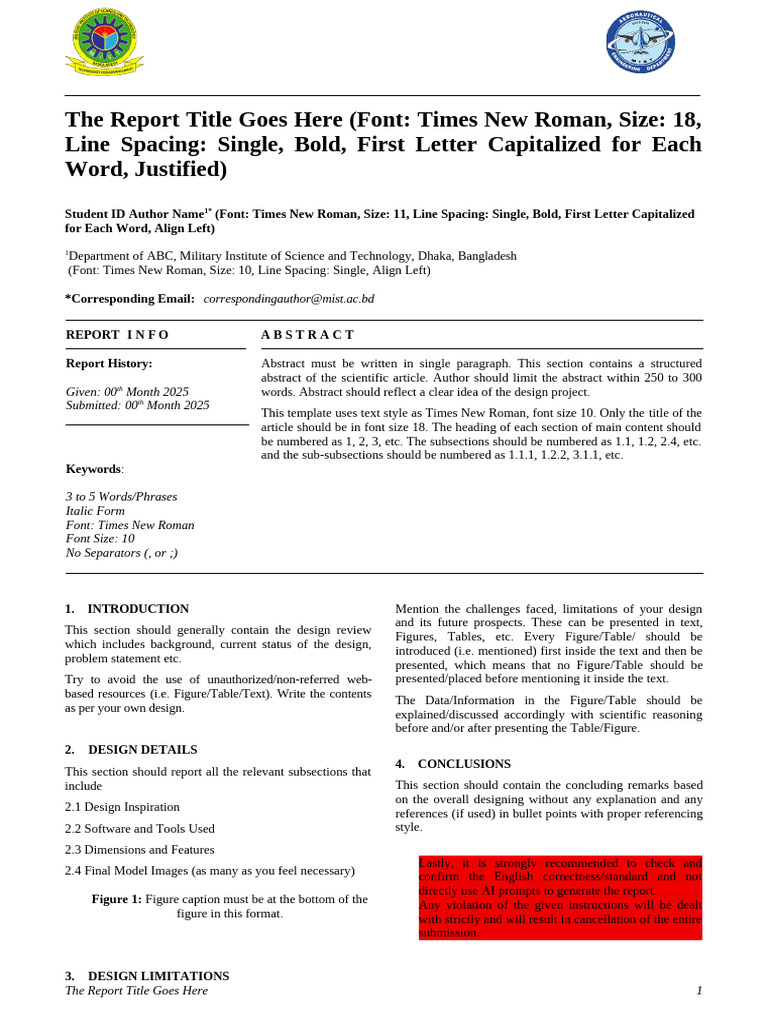 AE 210 Fall 2025 Report Format | PDF | Times New Roman