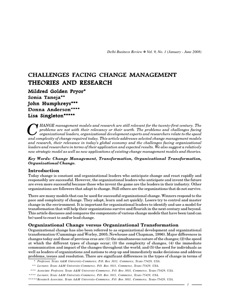 Change Management Models and Theories | PDF | Change Management ...