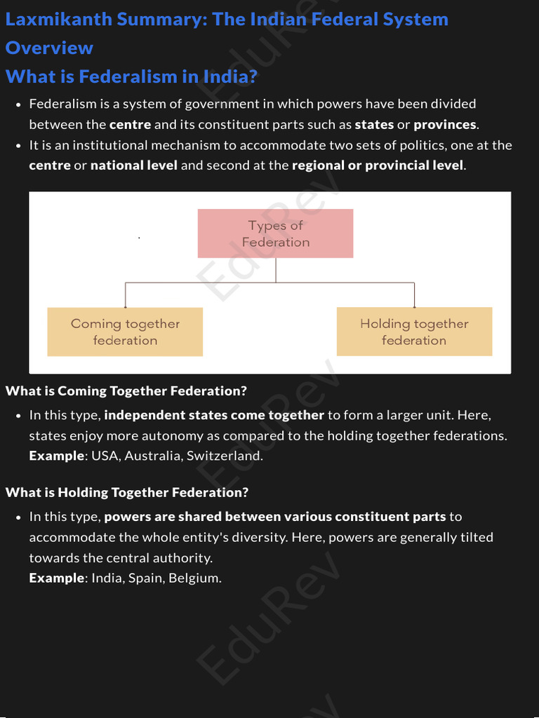 Indian Federal System Overview and Features | PDF | Federalism | Federation