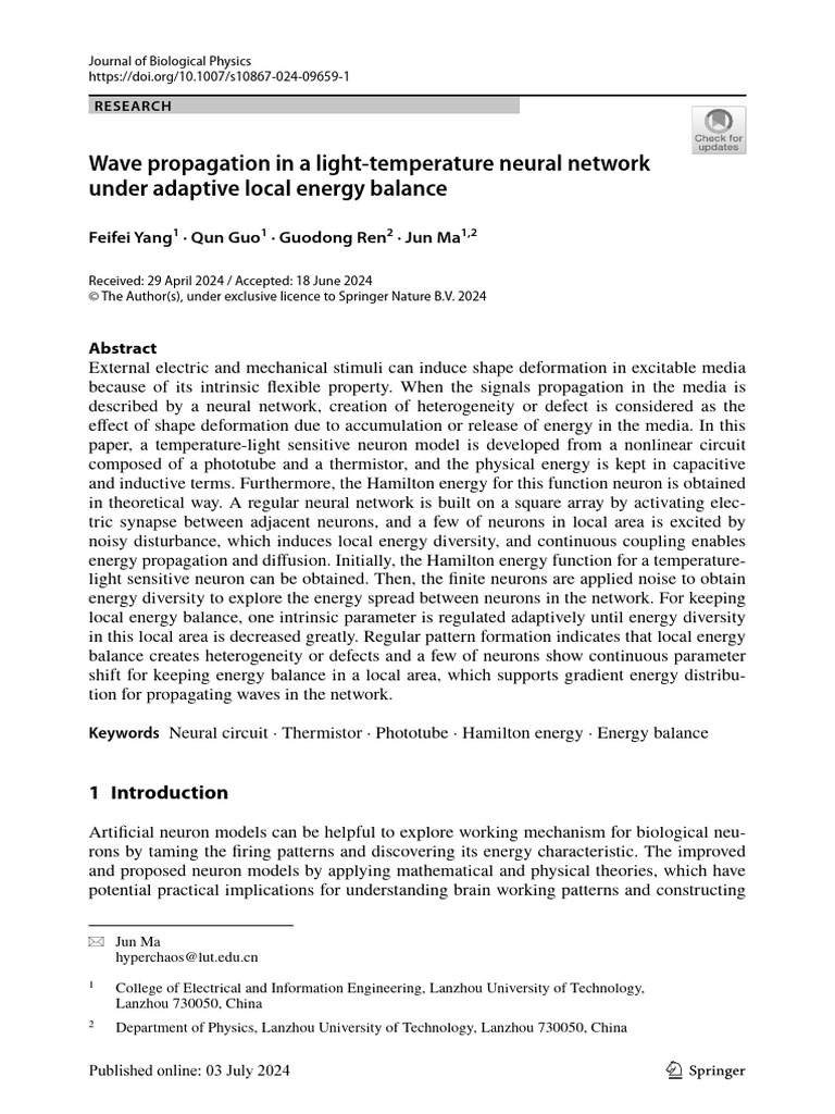 Wave Propagation in A Light-Temperature Neural Network Under Adaptive ...