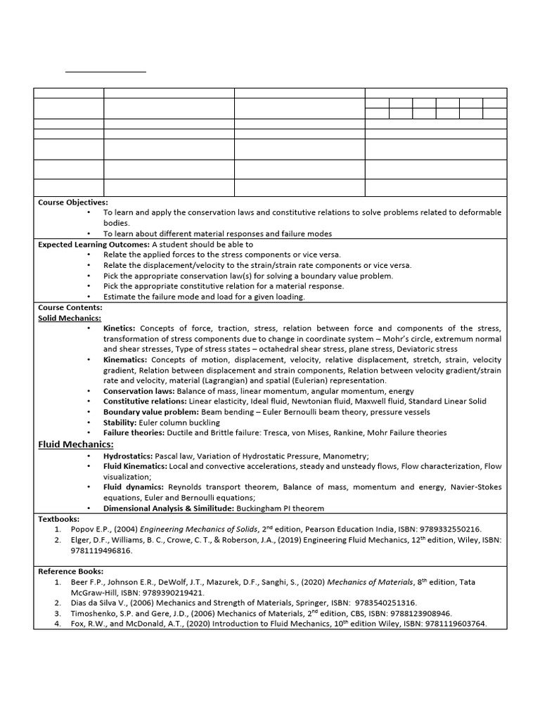Solid and Fluid Mechanics Course CV1020 | PDF | Stress (Mechanics ...