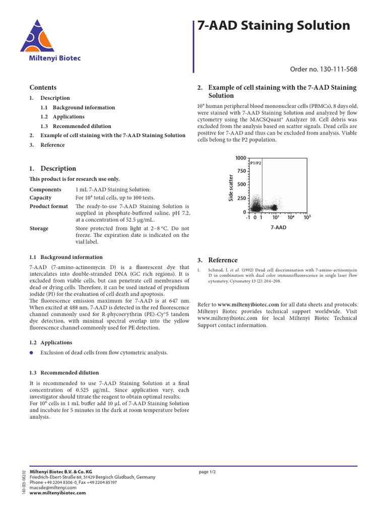 7-AAD Staining Solution | PDF | Staining | Flow Cytometry