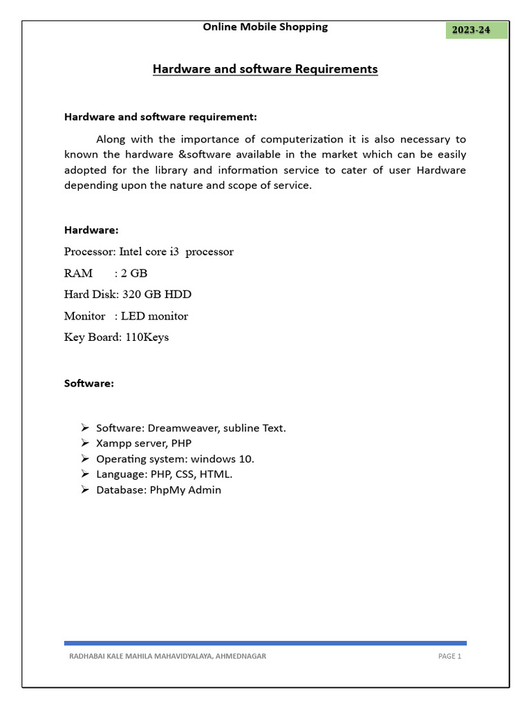 Hardware and Software Requirements | PDF