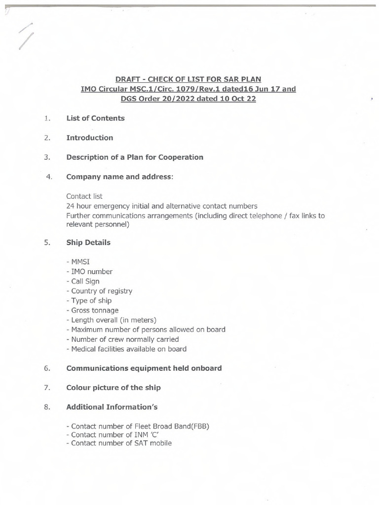 Draft Checklist For Sar Plan | PDF