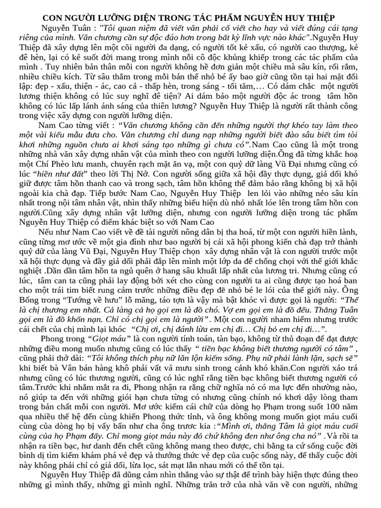 Con Người Lưỡng Diện Trong Tác Phẩm Nguyễn Huy Thiệp | PDF