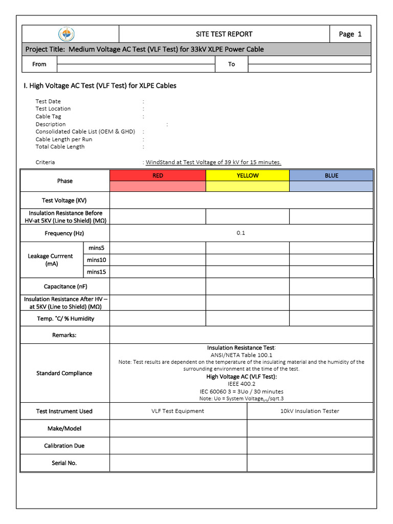 VLF Test Report for 33kV XLPE Cable | PDF | Alternating Current ...