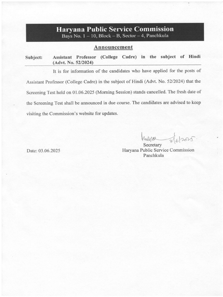 Httpshpsc.gov.InPortals0Ann Cancelled AP Hindi 03-06-2025.PDF | PDF