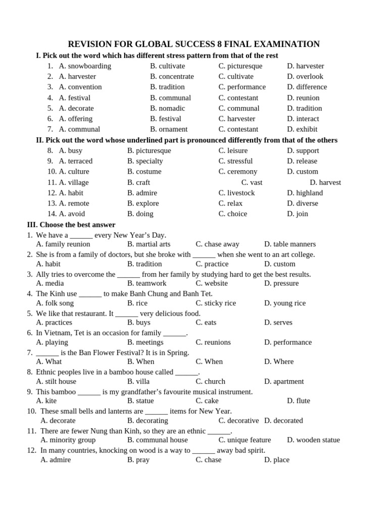 Global Success Final Exam Revision | PDF