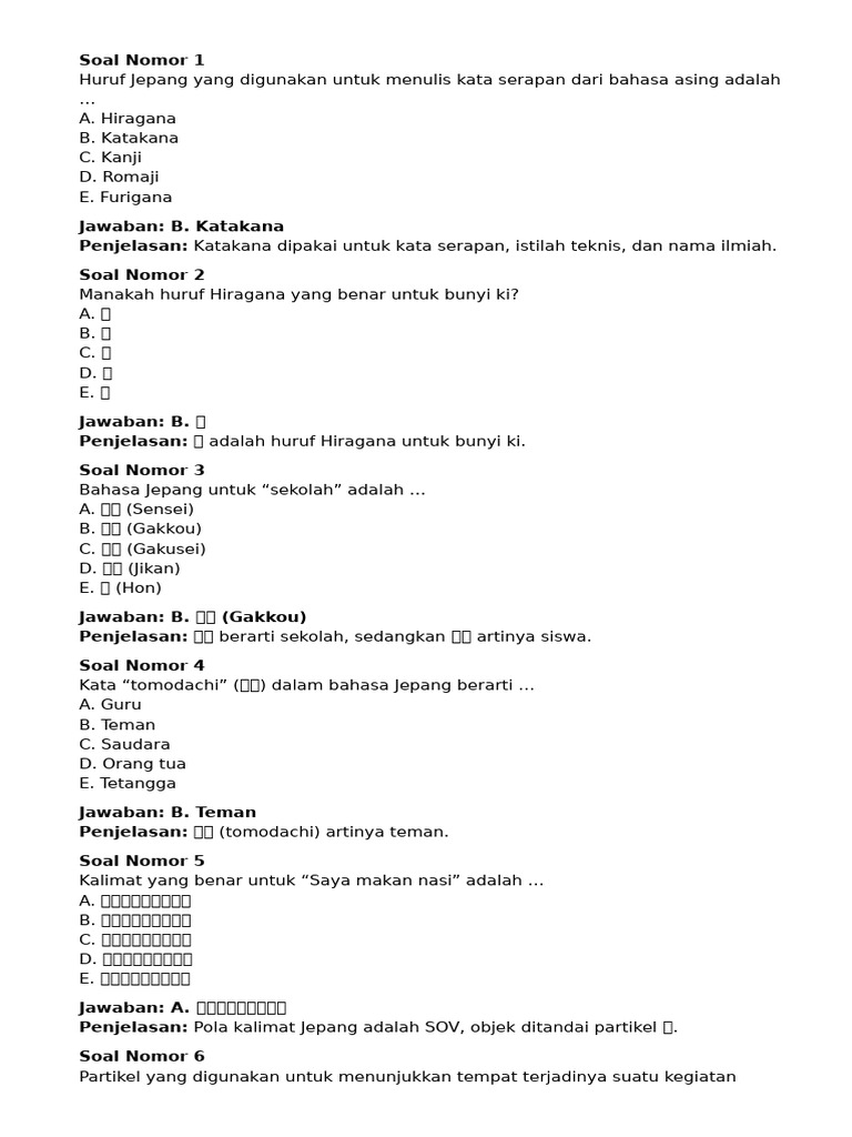 Contoh soal TKA (+KJ) | PDF