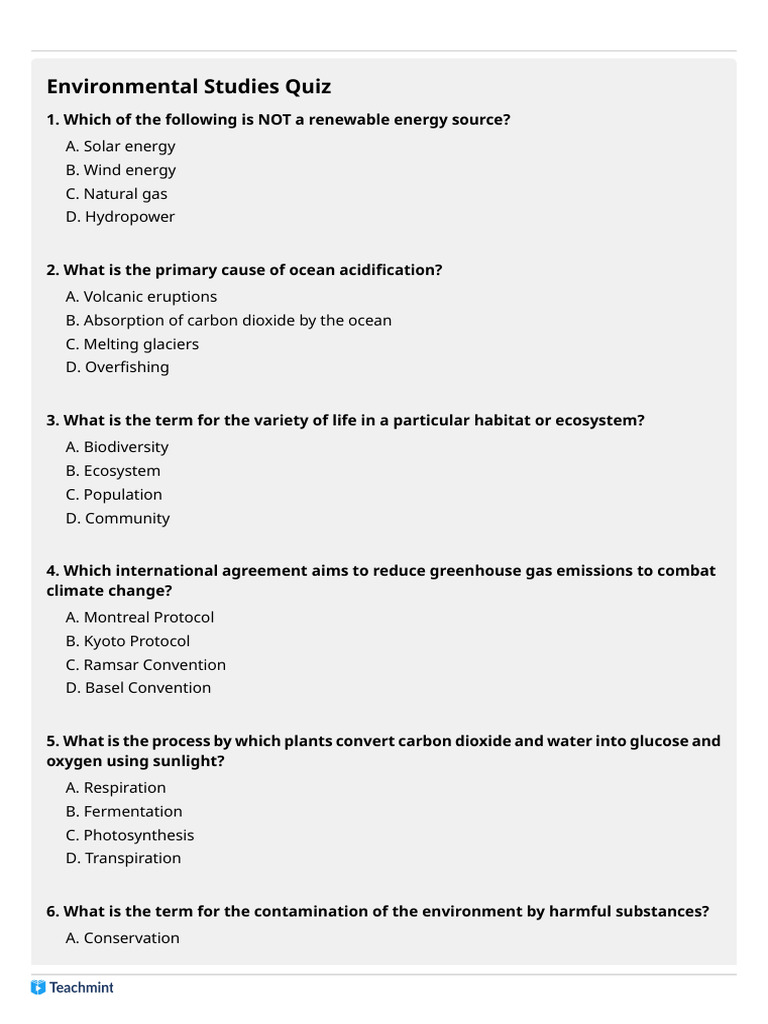 Environmental Studies Quiz | PDF
