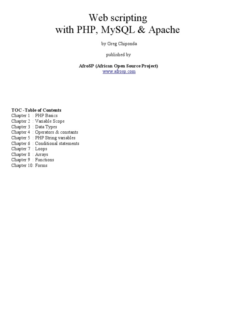Web Scripting With PHP, Mysql & Apache: Afrosp (African Open Source Project) | PDF | Php | Scope ...