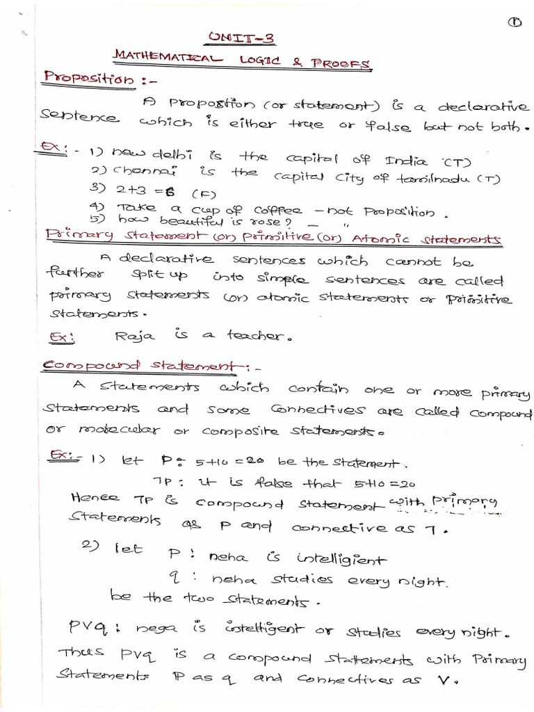 UNIT - 3 Mathematical Logic and Proofs | PDF