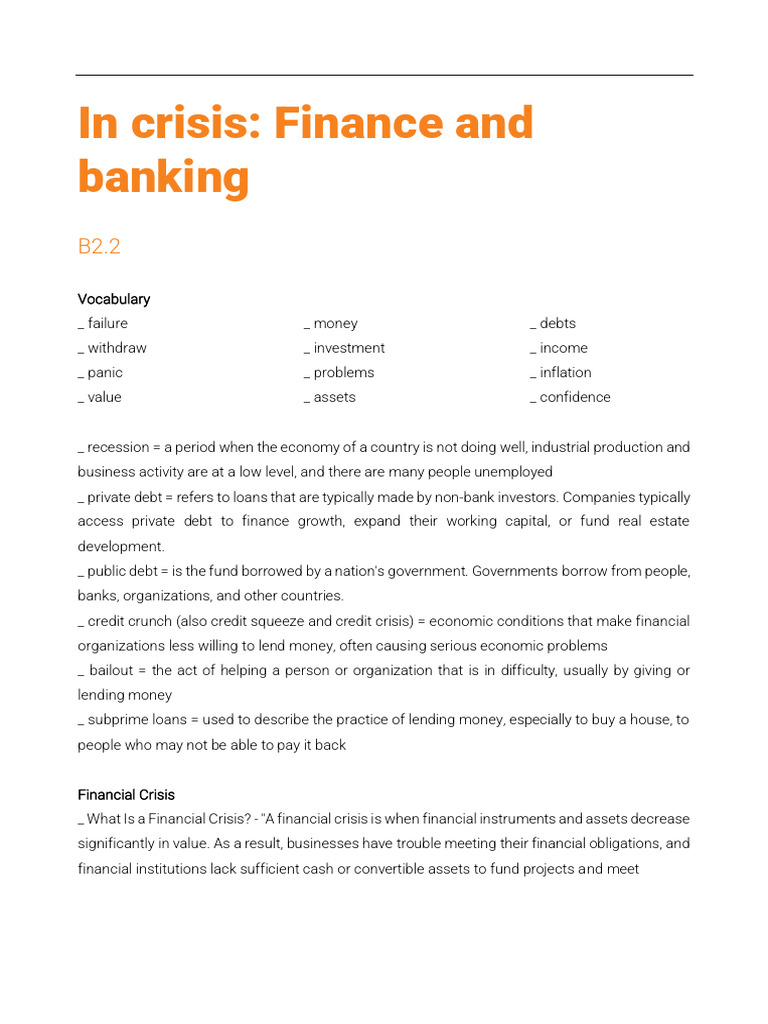 Financial Crisis Vocabulary and Insights | PDF | Banks | Debt