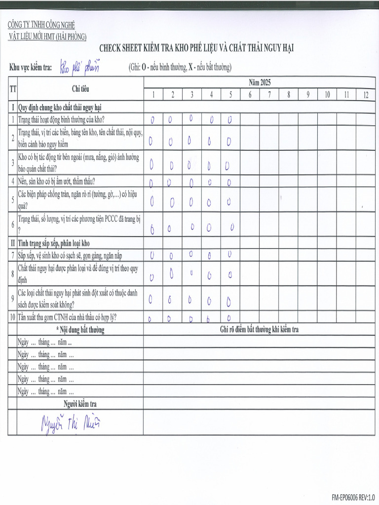 FM-EP06006 RV1.0 -Check Sheet-kho CTNH | PDF