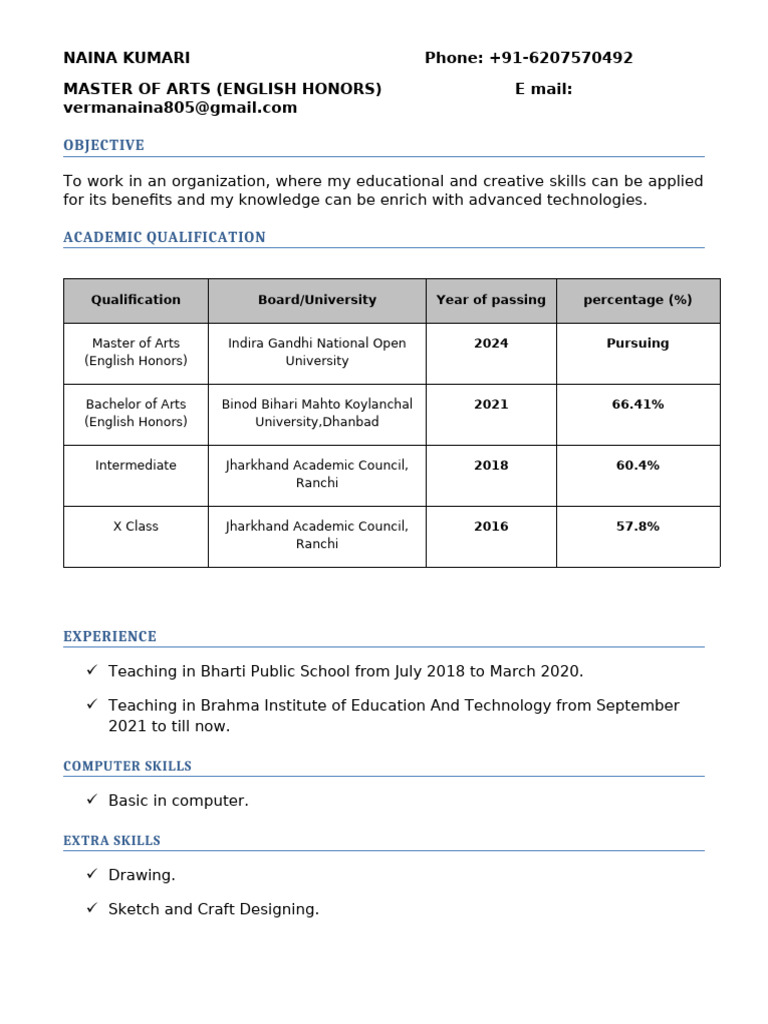 Naina Kumari Resume | PDF