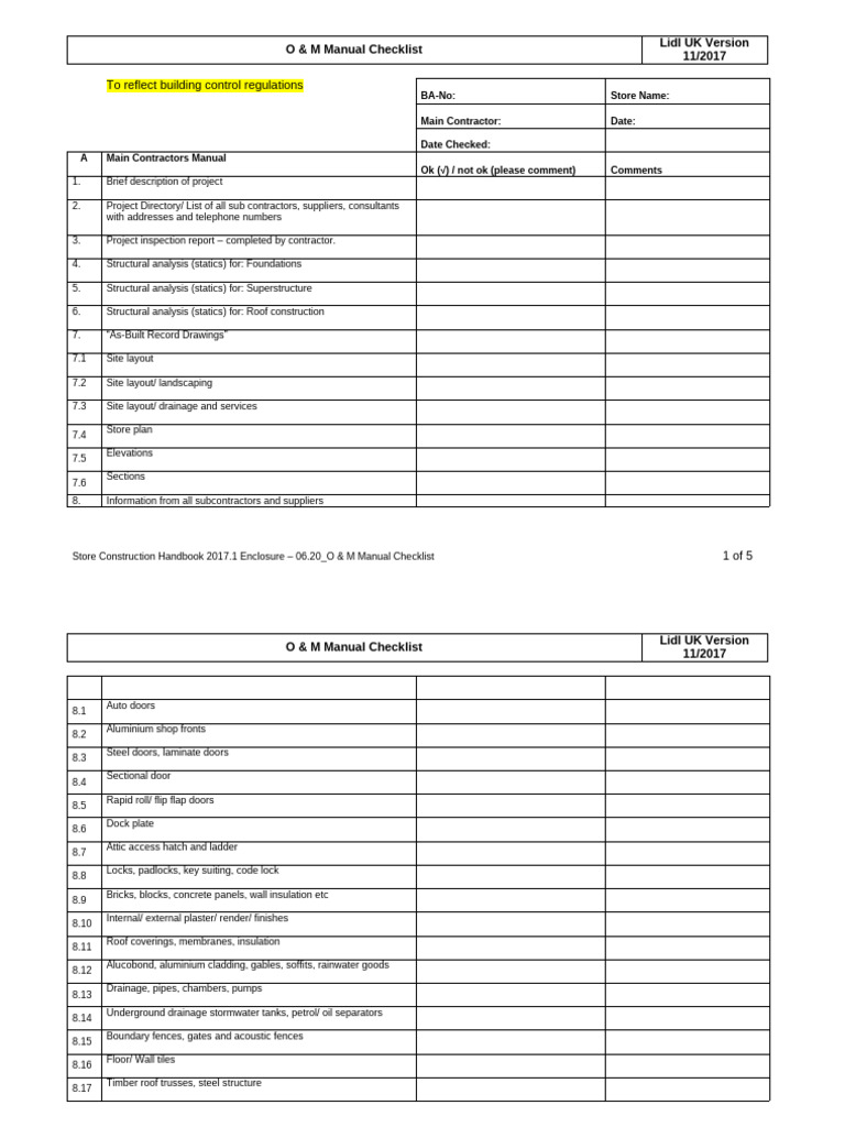 06.19 - O and M Manual Checklist | PDF | Wall | Roof