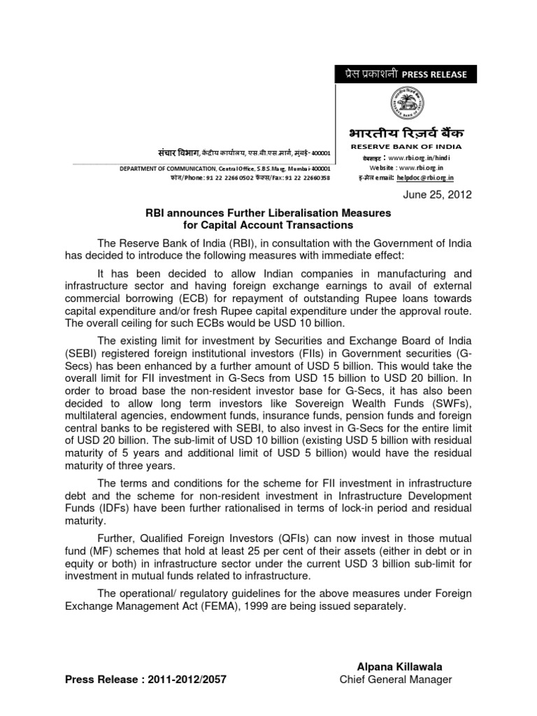 Press Release (RBI) | PDF | Reserve Bank Of India | Institutional Investors
