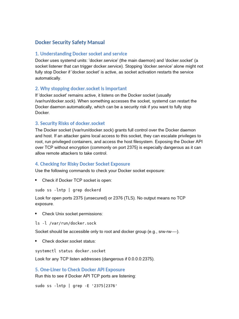 Docker Security Safety Manual | PDF | Network Socket | Transport Layer ...