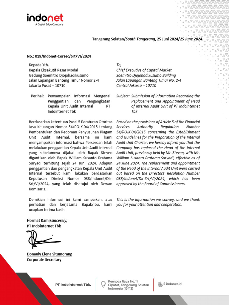 Information The Replacement and Appointment of Head of Internal Audit | PDF