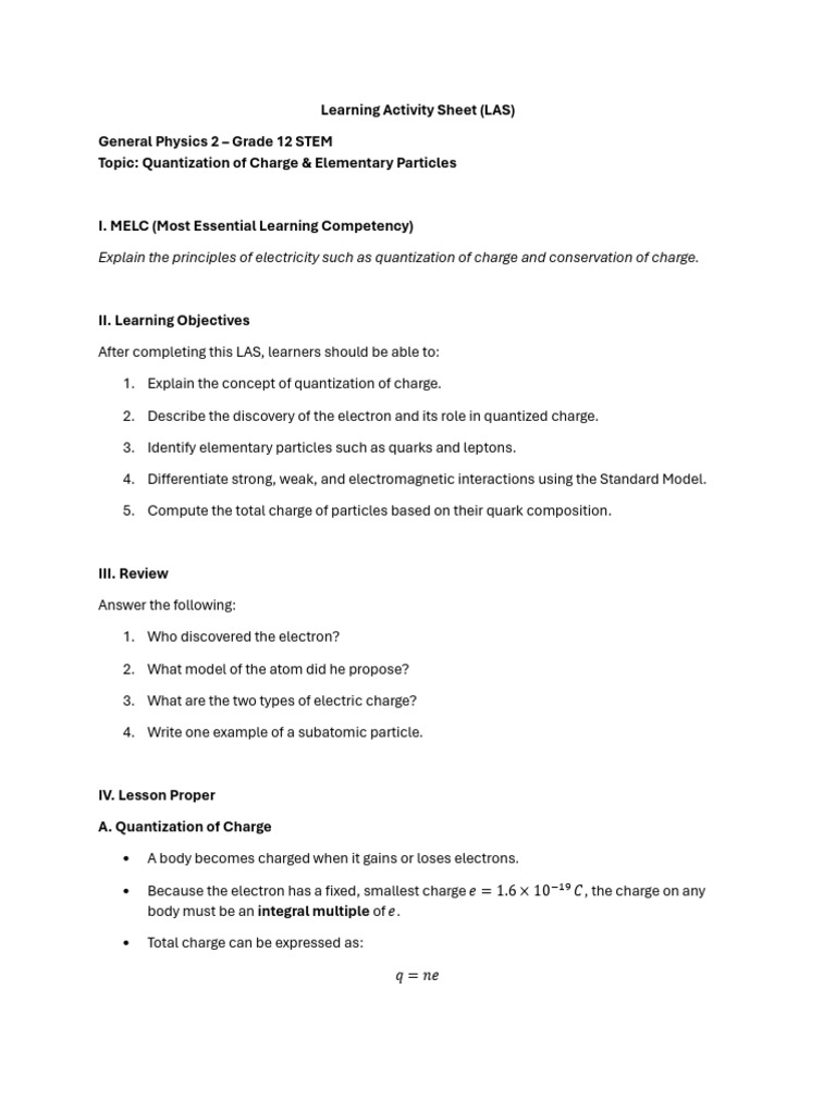 Las Physics 2 Week 4 | PDF | Quark | Elementary Particle