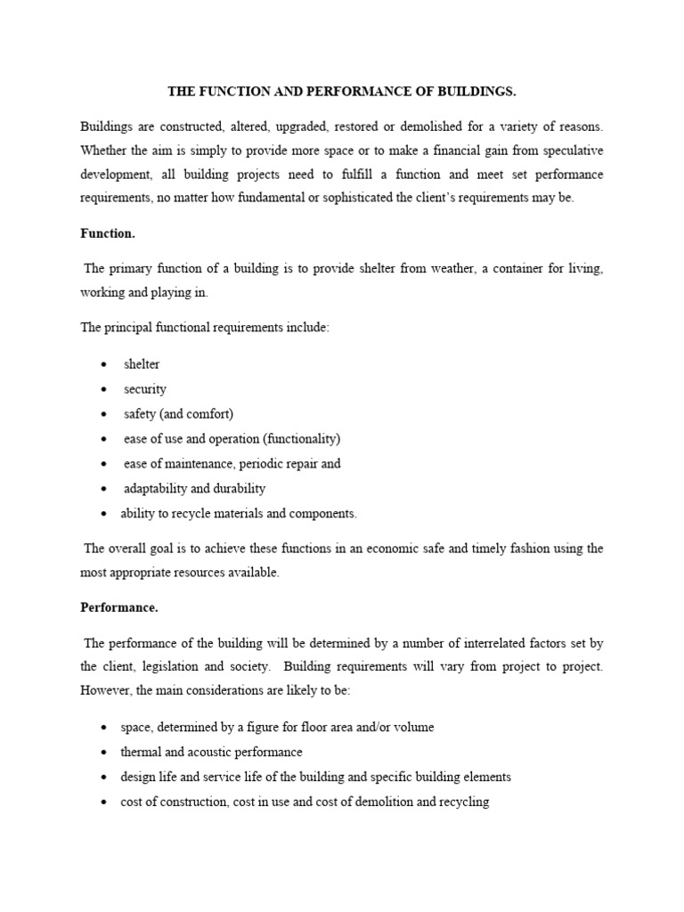 Function and Funtional Requirements of A Building | PDF | Building ...