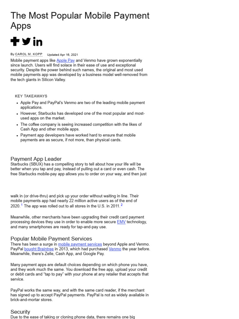 The Most Popular Mobile Payment Apps | PDF | Smartphone | Apple Pay