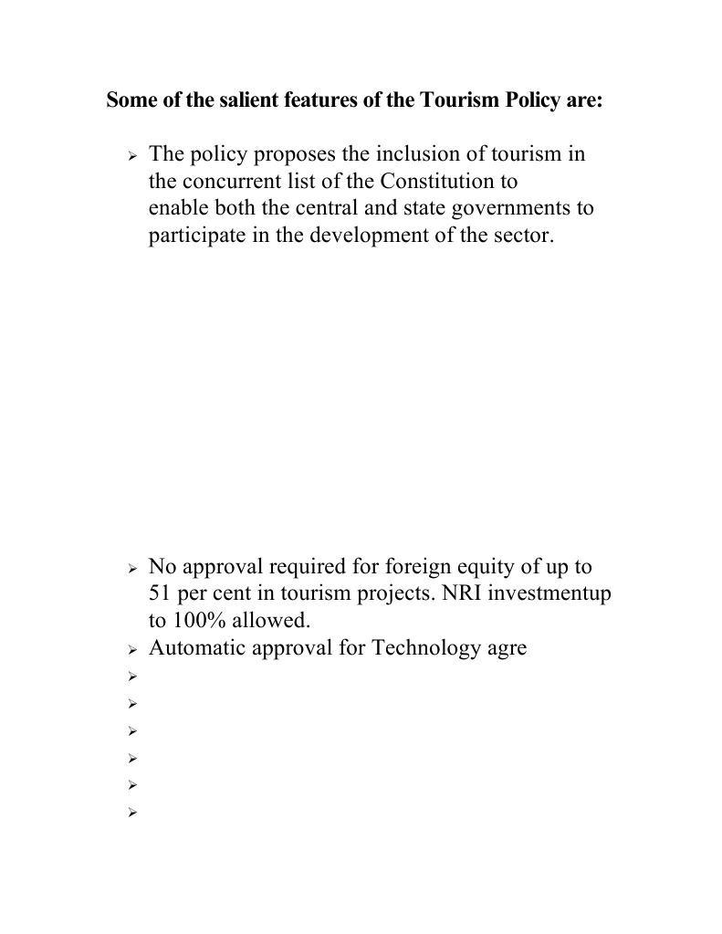 Key Features of the Tourism Policy | PDF