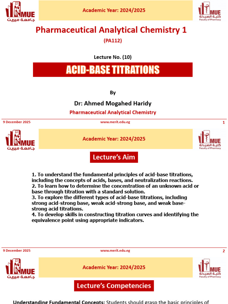Analytical 1, 10th Lecture | PDF | Titration | Chemistry