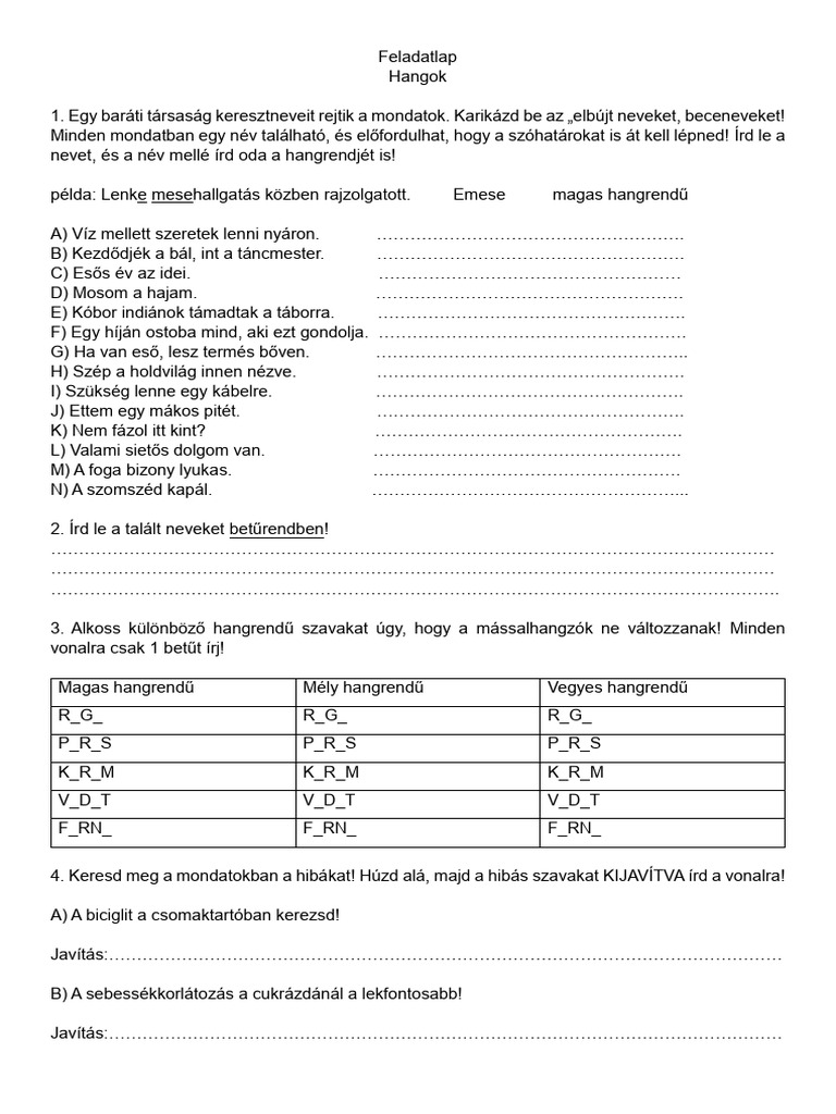 Hangok Feladatlap | PDF