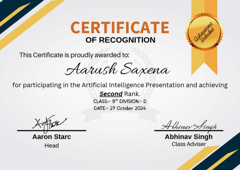 Aarush Certificate A.I Presentation | PDF