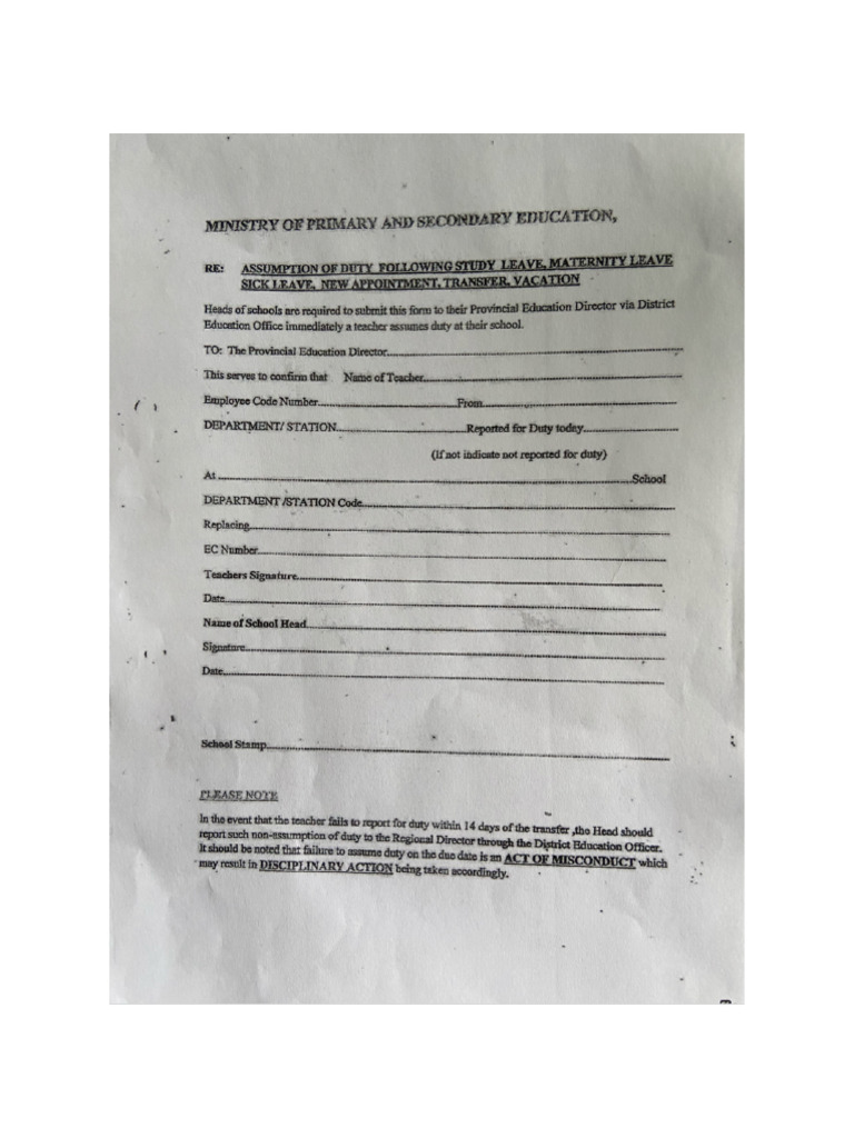 Assumption of Duty Form | PDF