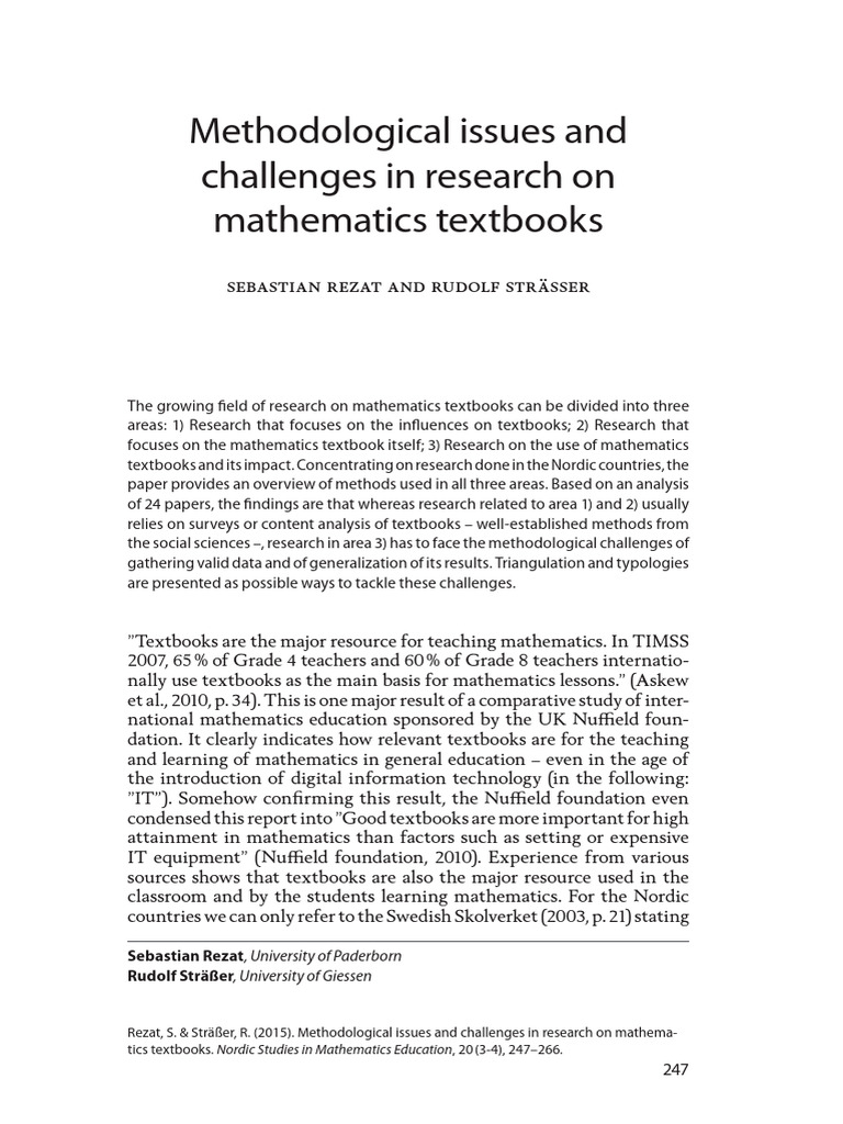 Methodological Issues and Challenges in Research On Mathematics ...